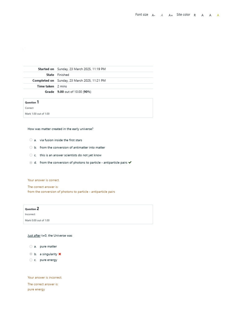 Quiz19 - Duemar23 - Attempt Review - EClass | PDF | Universe | Big Bang
