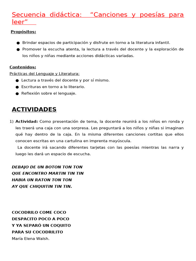 Secuencia Didáctica: Poesías y Canciones | PDF | Poesía