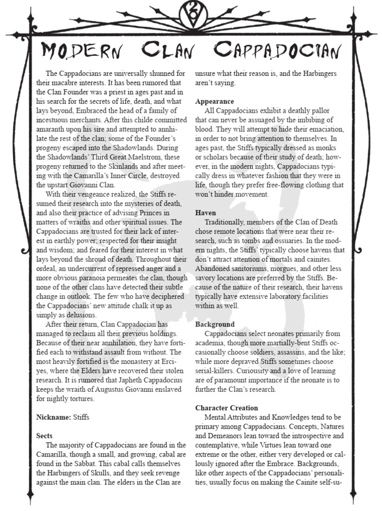 Clan Cappadocian: Secrets of Death | PDF