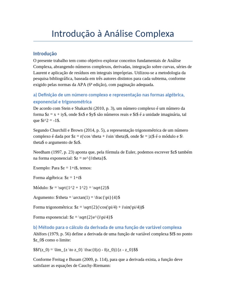 Analise Complexa Completo | PDF | Número complexo | Derivado
