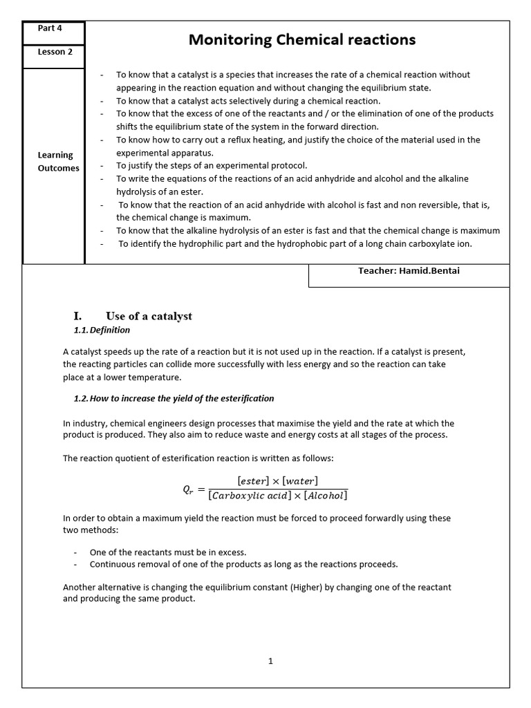 Monitoring chemical reactions | PDF | Ester | Chemical Reactions