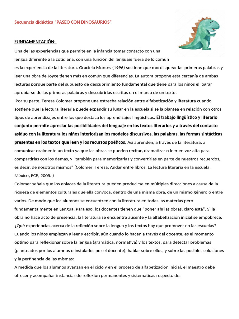 1 Lengua Paseo Con Dinosaurio | PDF | Escritura | Alfabeto