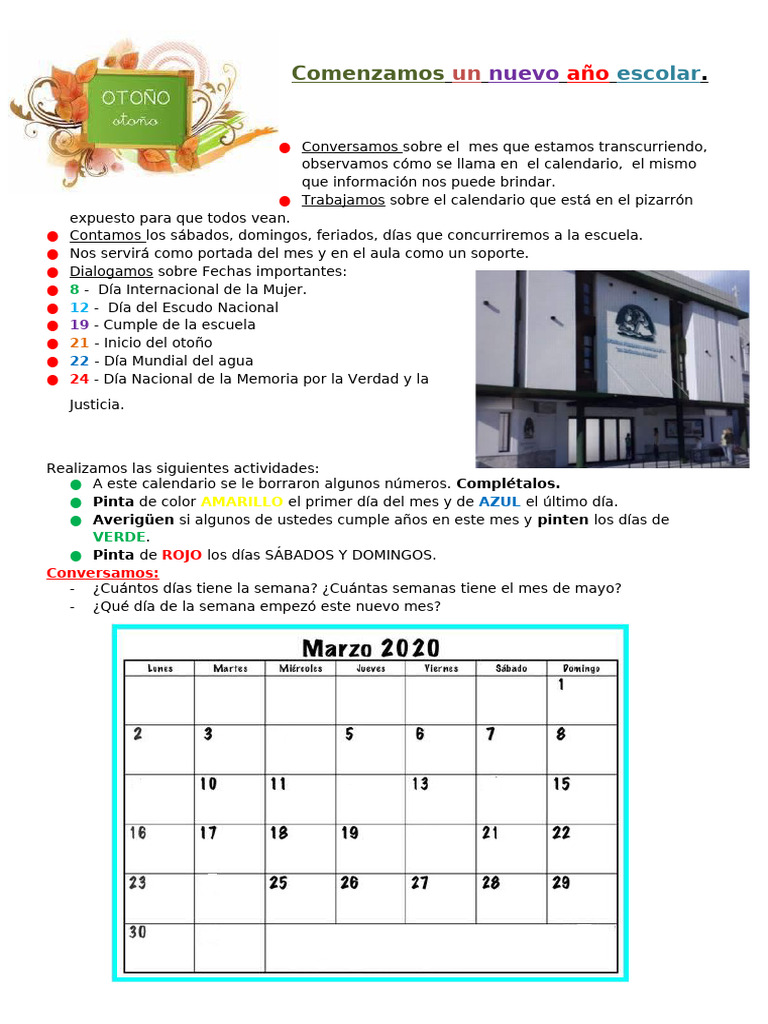 Actividades Educativas de Calendario Escolar | PDF