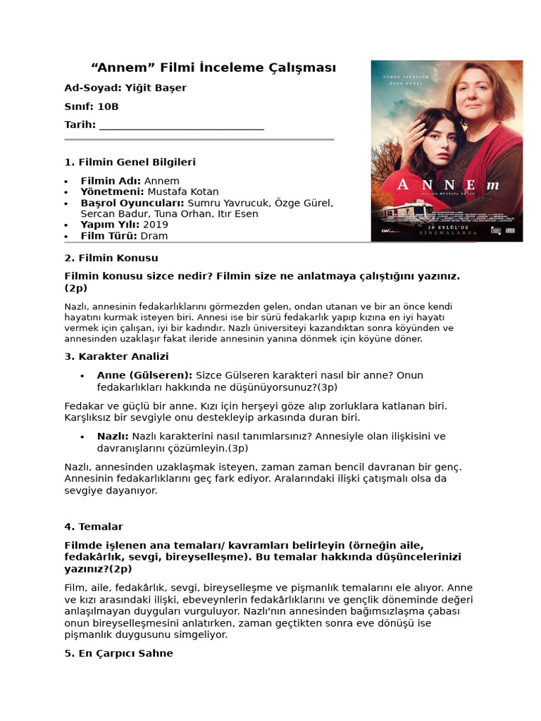 Annem Filmi İnceleme Çalışması | PDF
