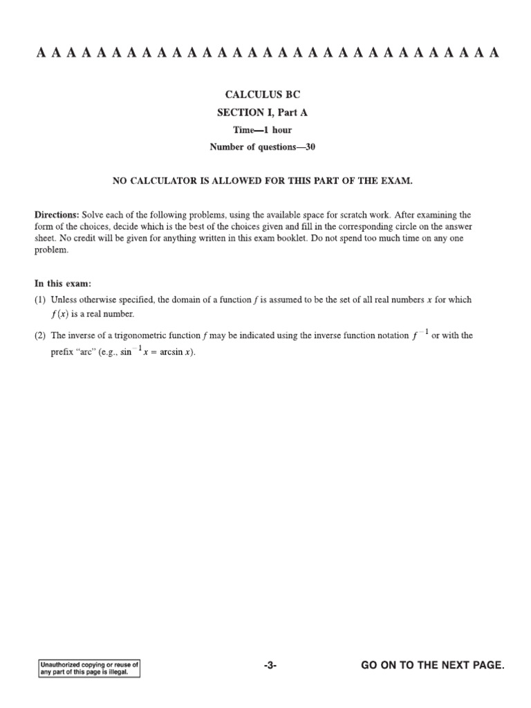 Calc BC 2018 Exam Only Necessary Pages | PDF