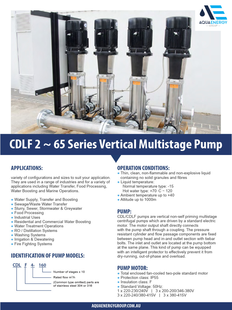 CDLF 2 - 65 Series Vertical Multistage Pump | PDF | Pump | Mechanical Engineering