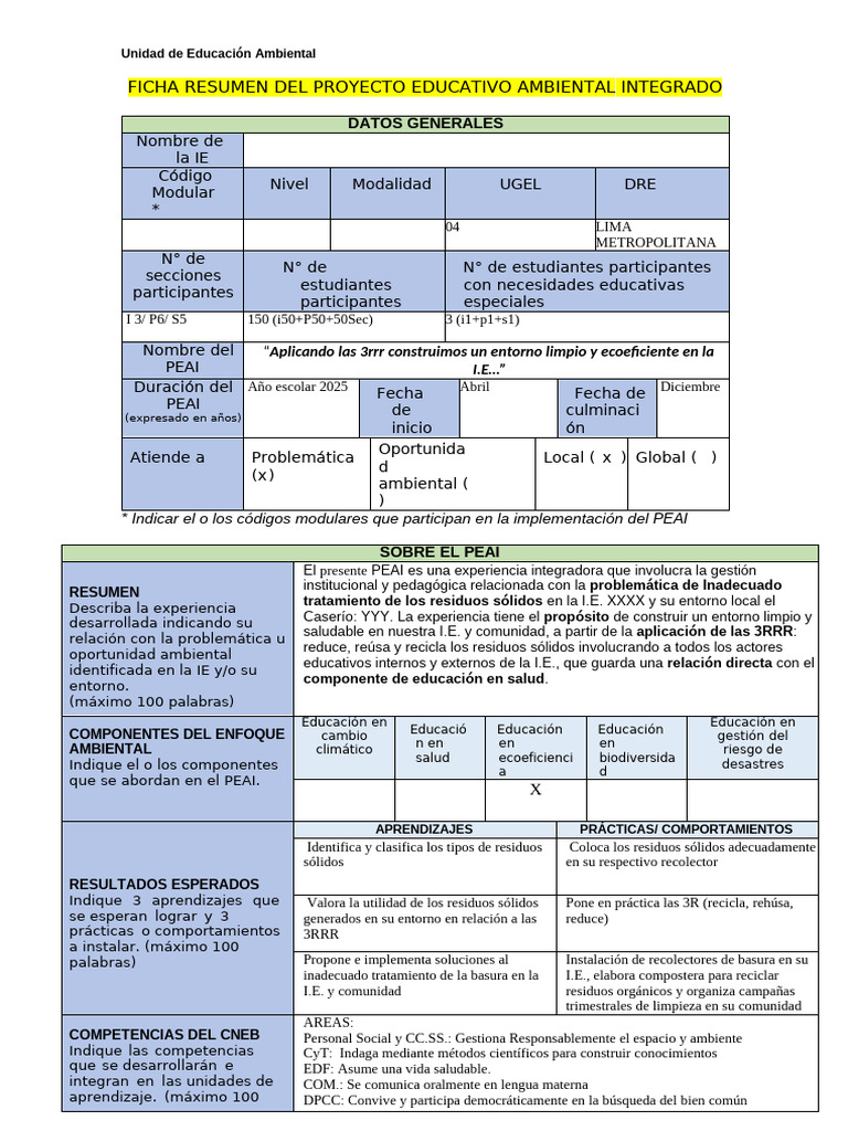 Ficha Resumen de Peai Desarrollada | PDF | Residuos | Reciclaje