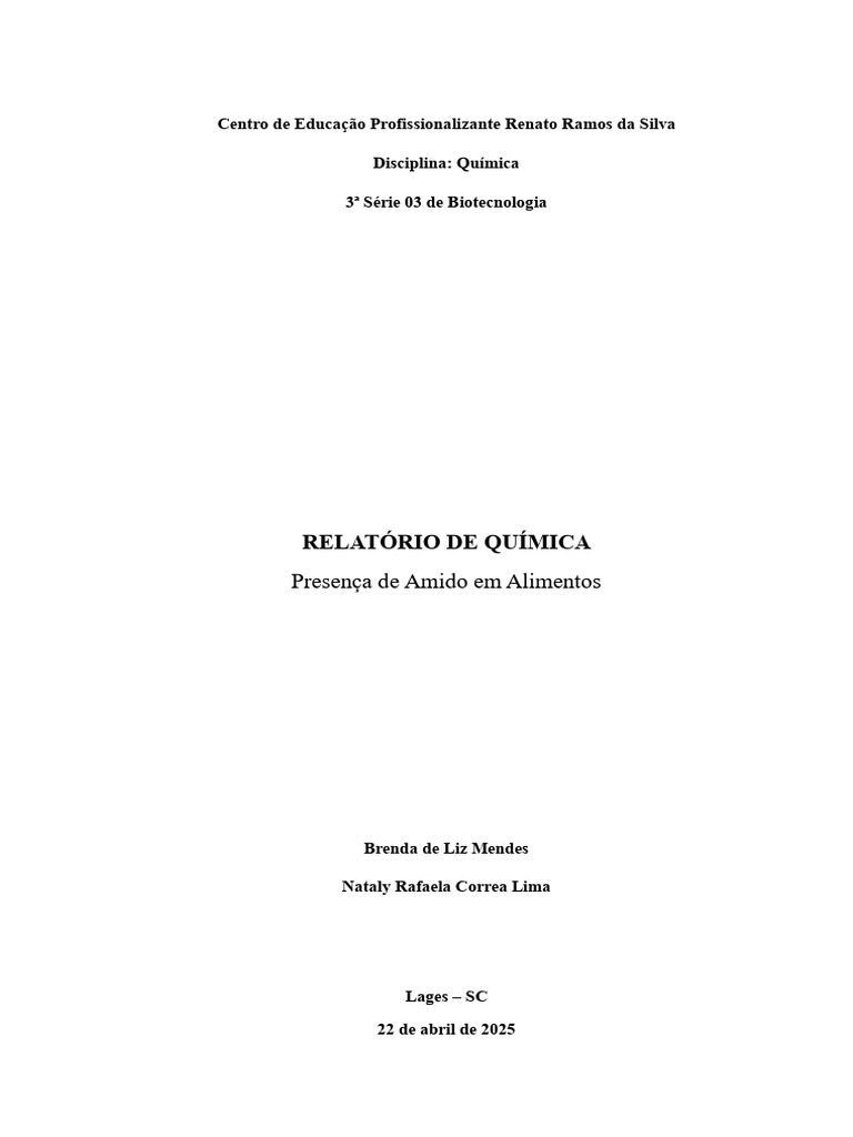 Relatório de Química Oficial 2 | PDF | Diabetes | Amido