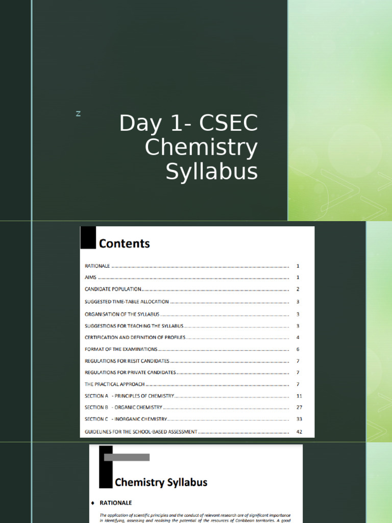 Day 1 - CSEC Chemistry Syllabus | PDF