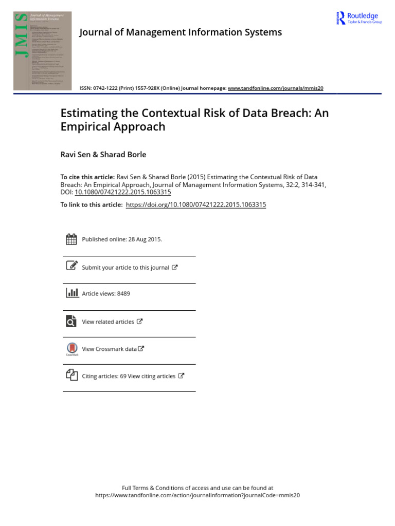 Estimating The Contextual Risk of Data Breach An Empirical Approach | PDF | Computer Security ...