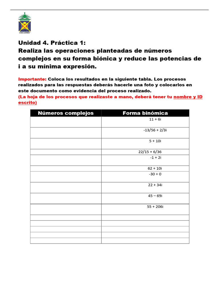 Actividad 1 Realiza Las Operaciones Planteadas de N Meros Complejos en Su Forma Bin Mica PDF | PDF