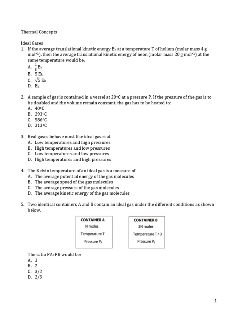 Thermodynamics Assignment and Key | PDF | Gases | Temperature