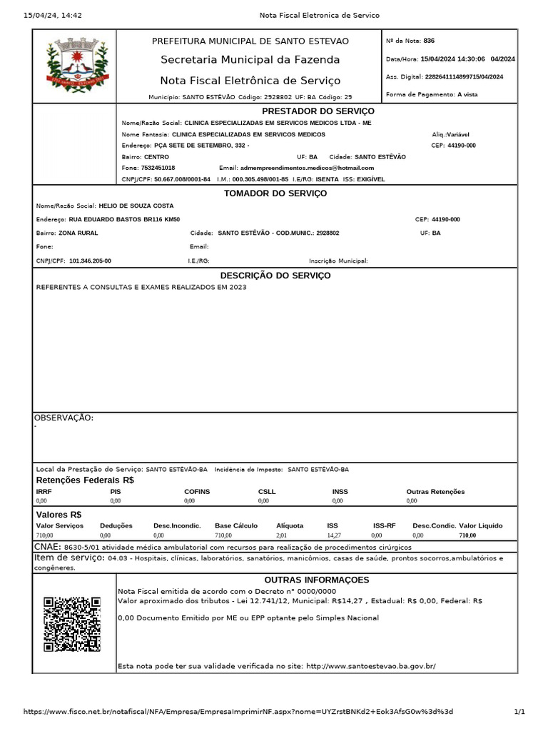 Cópia de Nota Fiscal - Hélio | PDF