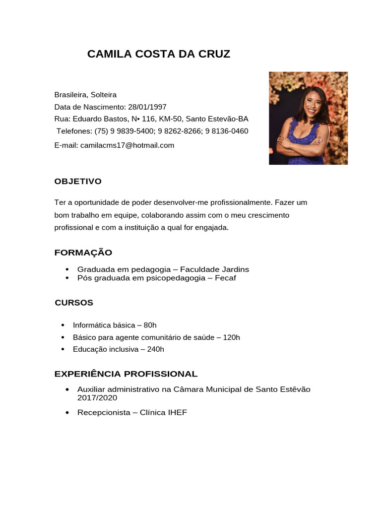Currículo de Camila Costa da Cruz | PDF