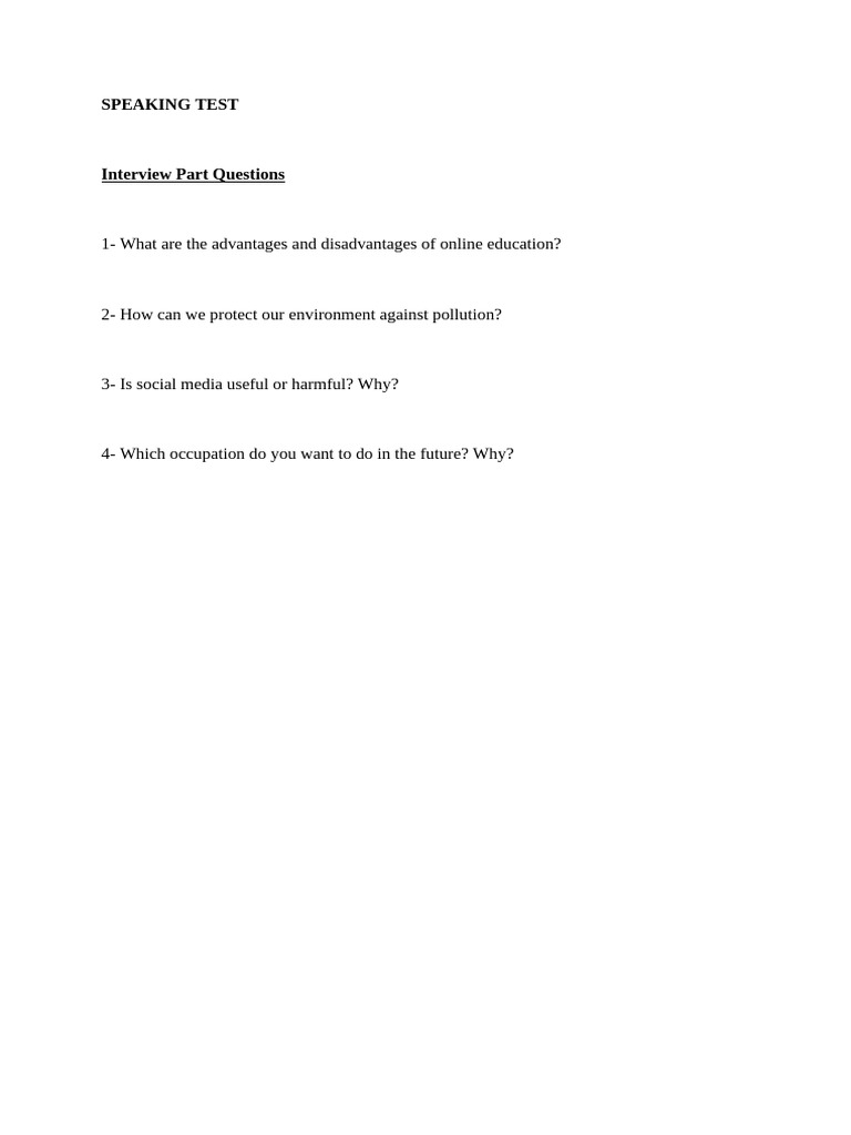 Speaking Test Questions | PDF