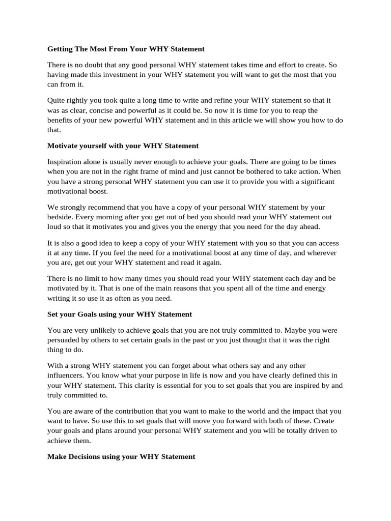 Article - Getting The Most From Your WHY Statement | PDF