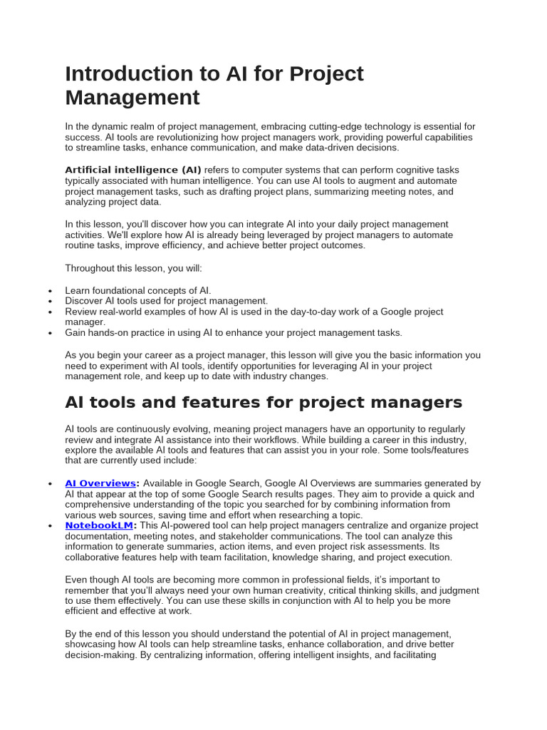Introduction To AI For Project Management | PDF | Artificial ...