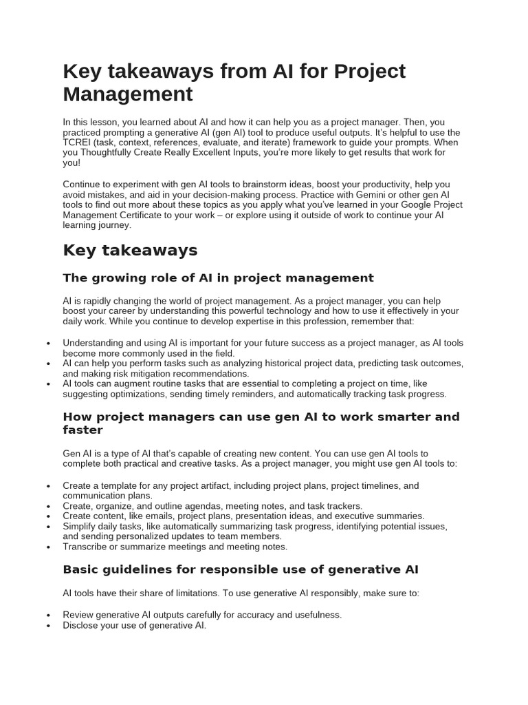 Key Takeaways From AI For Project Management | PDF | Artificial ...