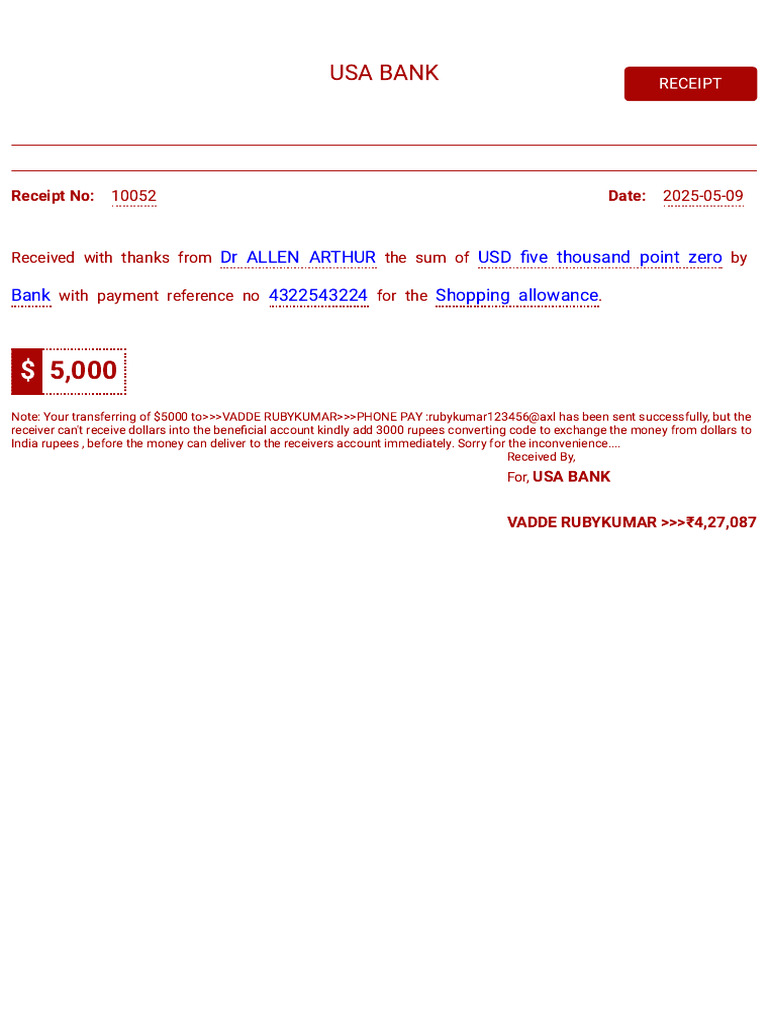 Receipt for $5,000 Transfer | PDF