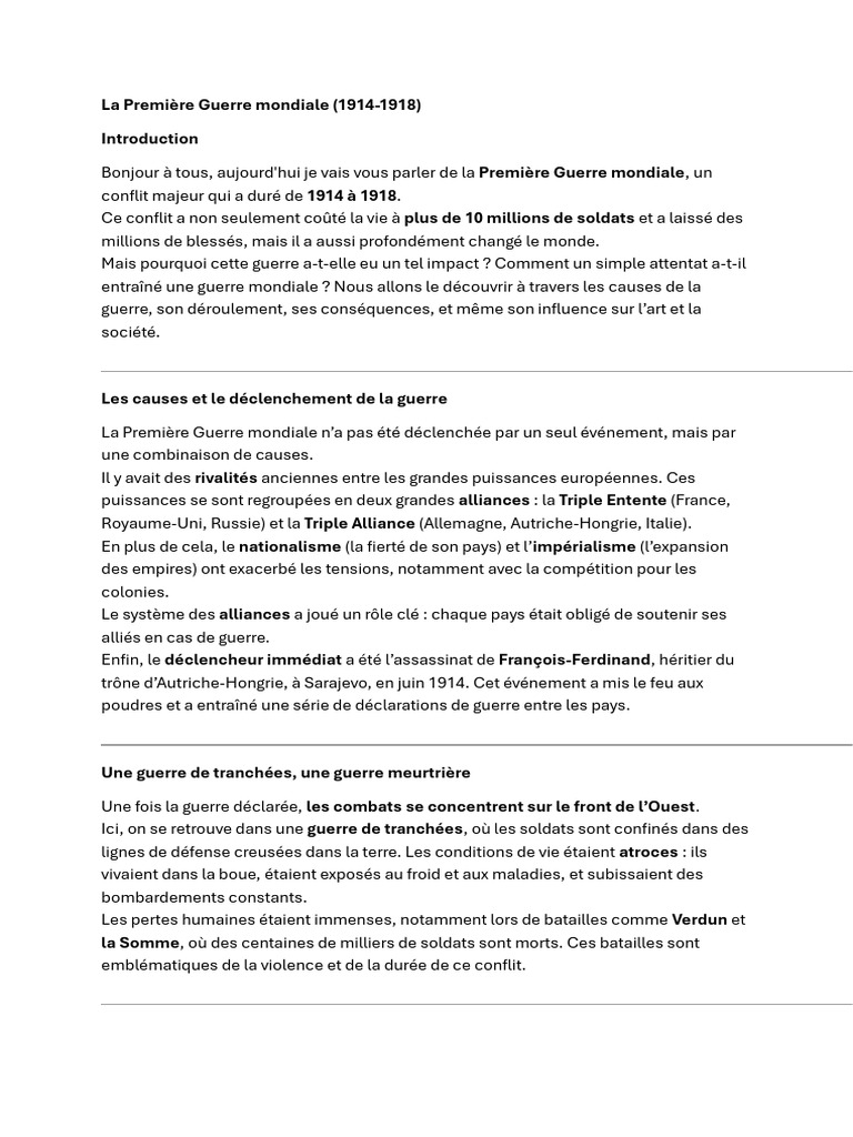 Impact et conséquences de la WWI | PDF | Première guerre mondiale ...