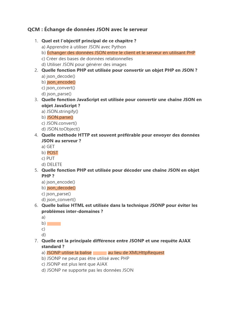 QCM JSON Sequence 4 Corrigã© | PDF | JSON | PHP