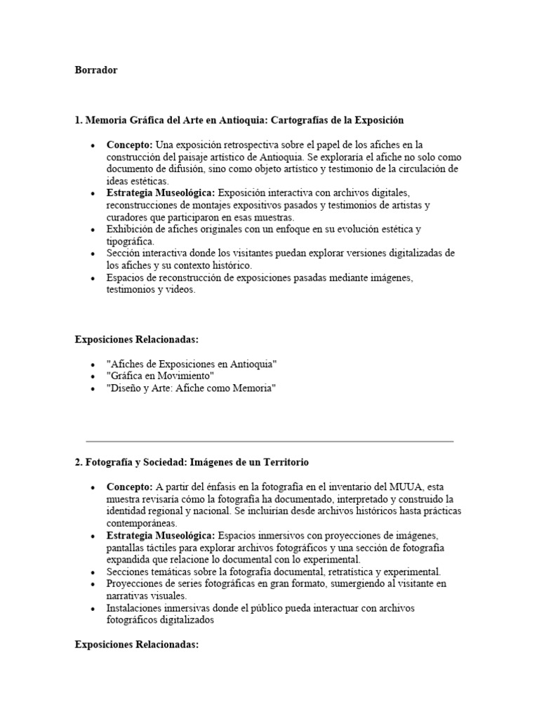 Borradores Temas Exposiciones MUUA | PDF | Museo | Museología