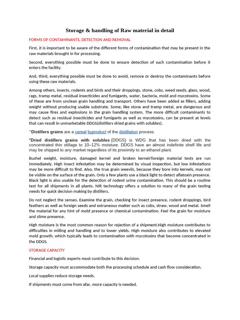 Raw Material Contamination & Storage Guide | PDF | Hydrolysis | Starch