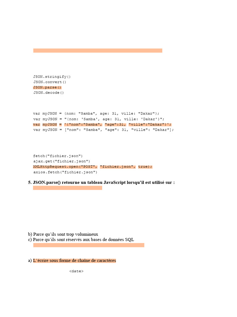 QCM JSON Sequence 3 Corrigã© | PDF | JSON | JavaScript