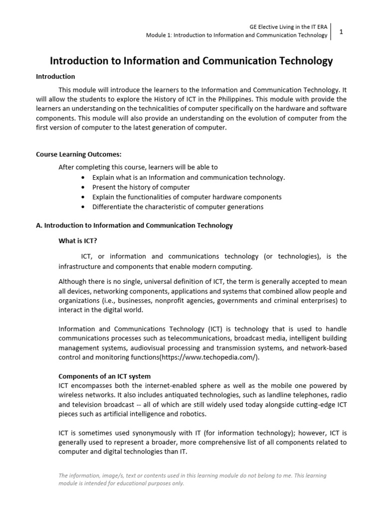 Prelim Module 1 Week 2 Intro To Ict | PDF | Information And Communications Technology ...