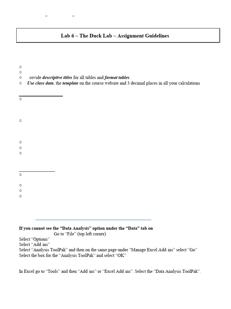Lab6 DuckLab AssignmentGuidelines | PDF | Microsoft Excel | Coefficient Of Determination