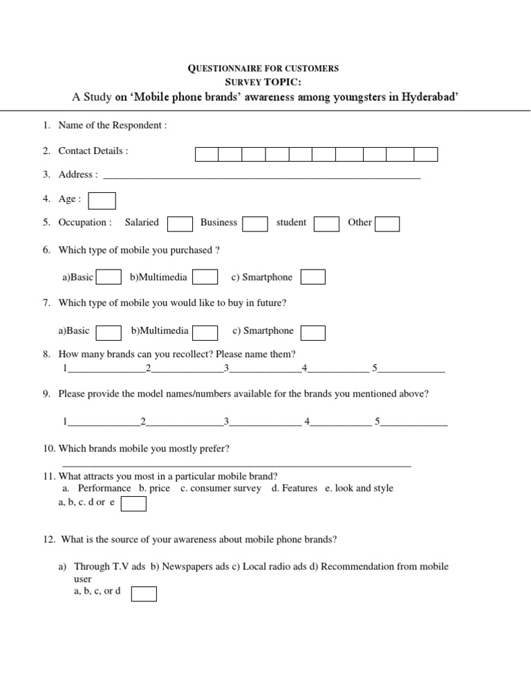 Questionnaire For Customers | PDF