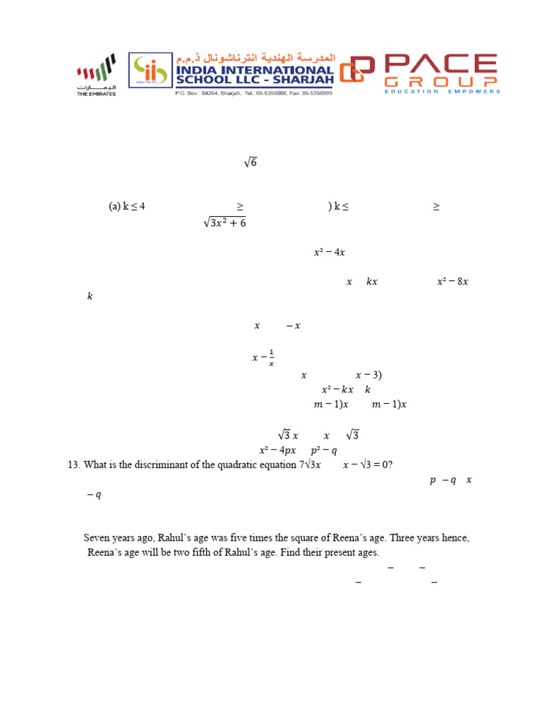 WS-Gr-10-QUADRATIC EQUATIONS | PDF | Equations | Zero Of A Function