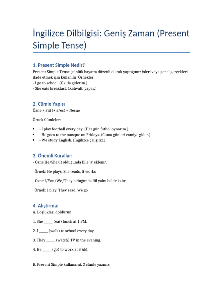 Grammar Ogren Present Simple Turkish | PDF