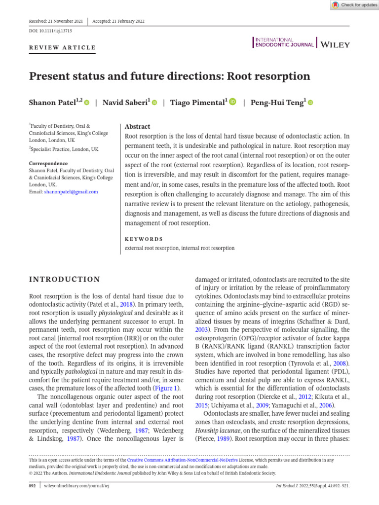 Int Endodontic J - 2022 - Patel - Present status and future directions ...