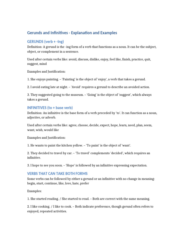 Gerunds and Infinitives Explanation | PDF