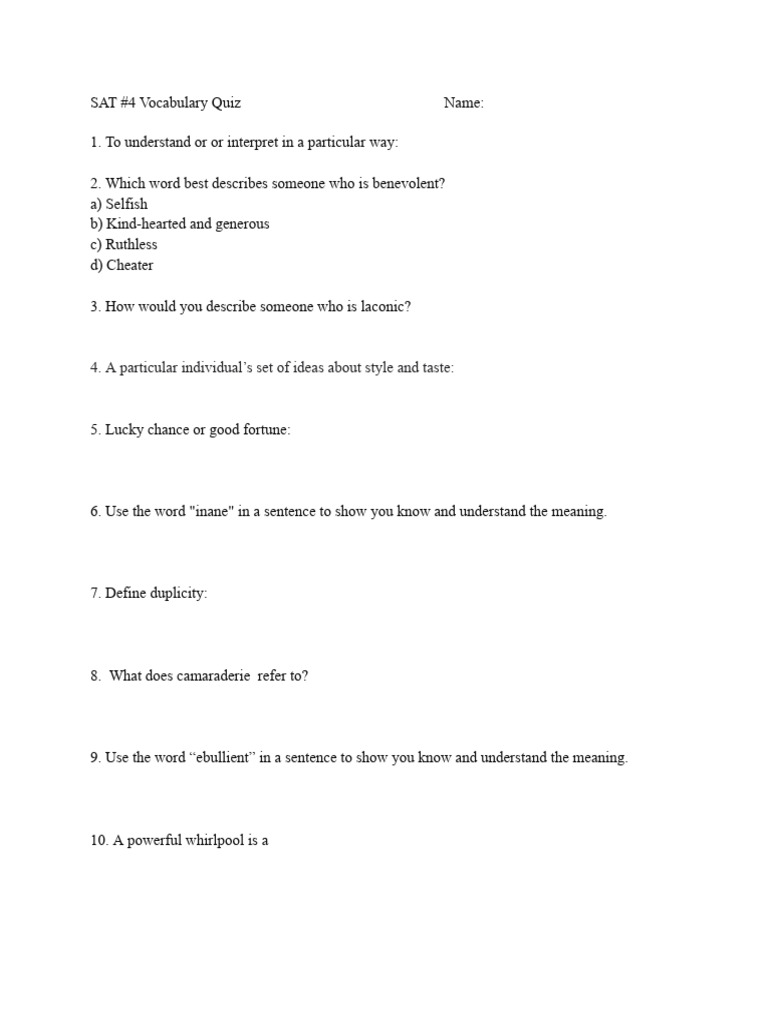 SAT #4 Vocabulary Quiz B | PDF