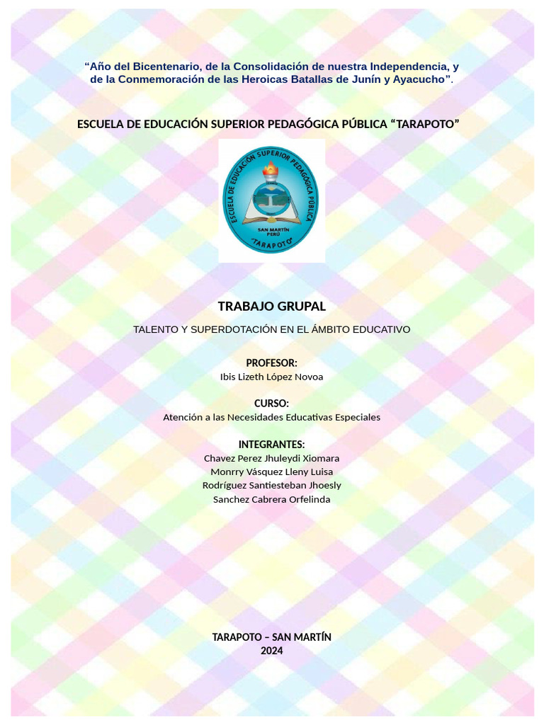 INFORME (Talento y Superdotación) Trabajo Grupal | PDF | Dotamiento ...