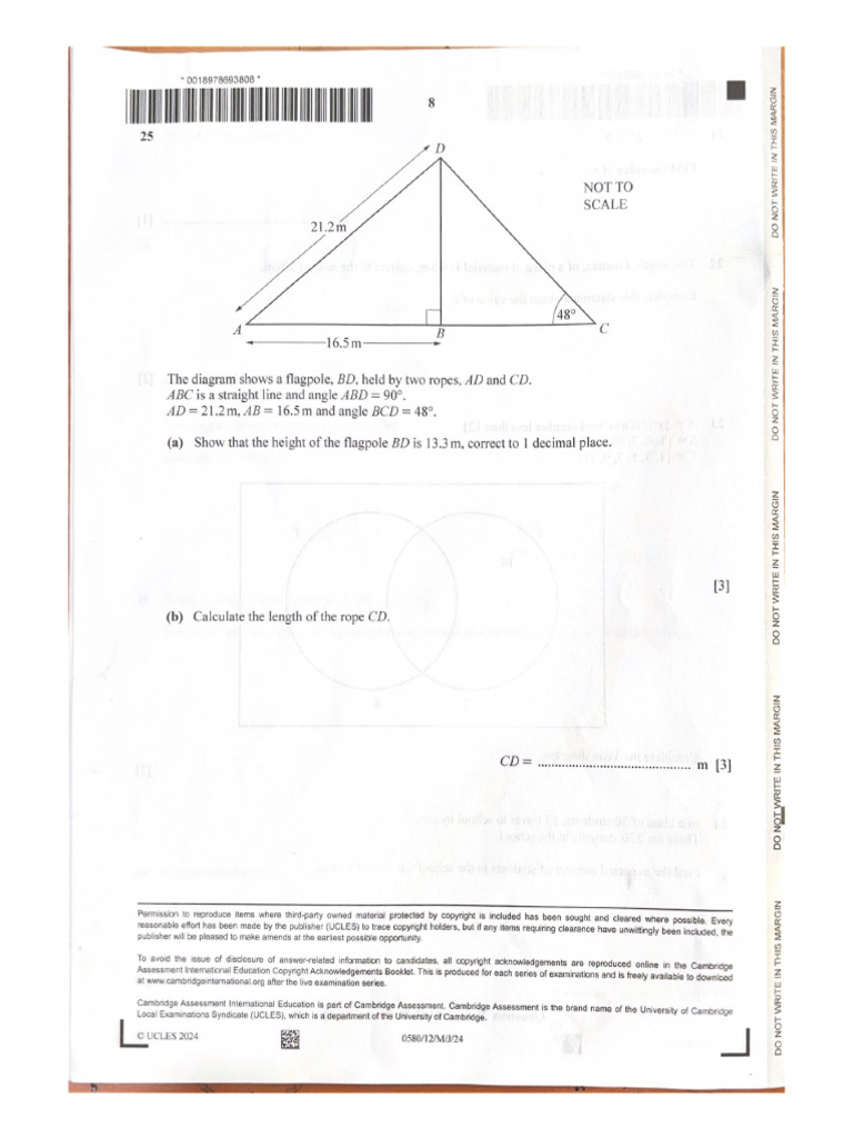 The Diagram Shows A Flagpole, BD, Held by Two Ropes, AD and CD. | PDF