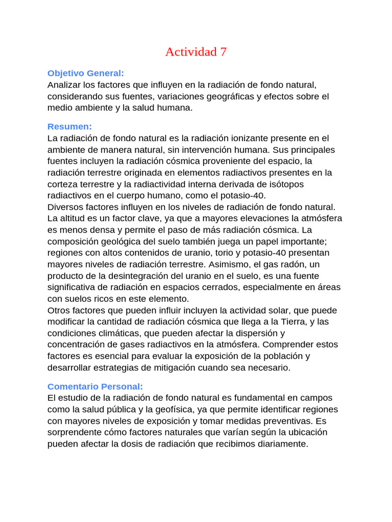 Actividades 7, 8 y Reporte Tematico 3. | PDF | Desintegración radioactiva | Radiación