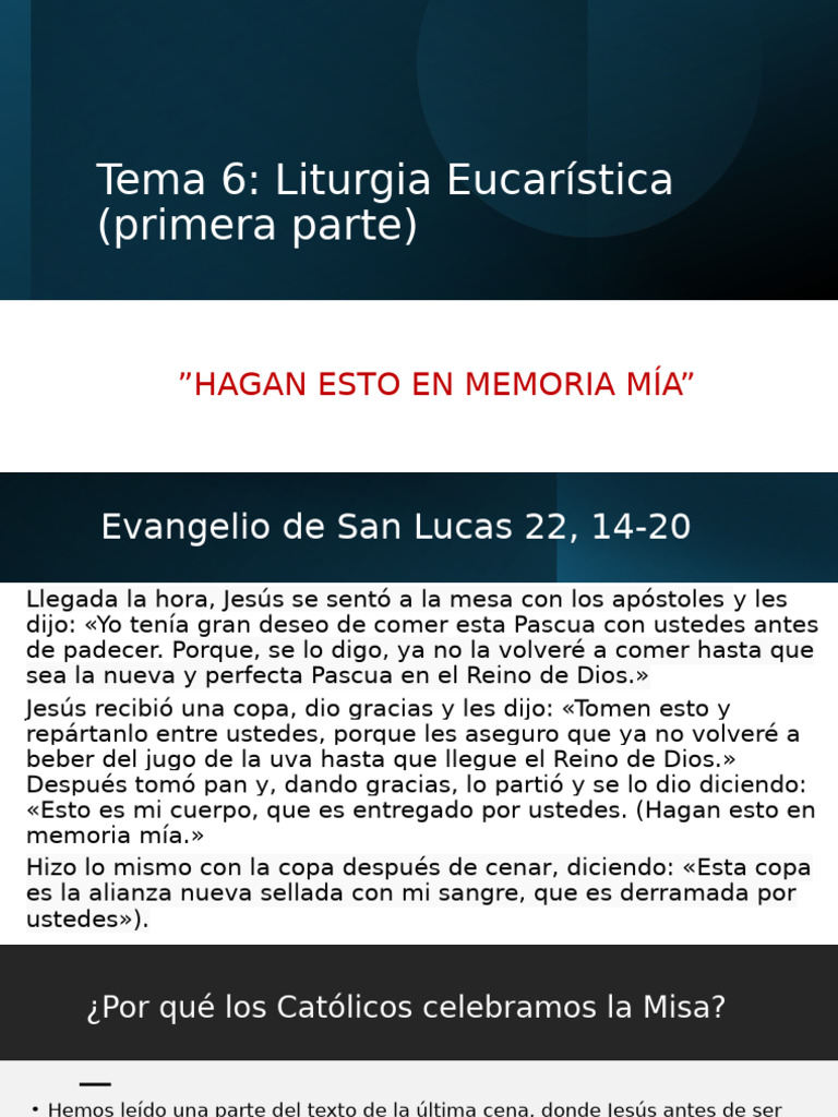 Liturgia Eucarística: Significado y Preparación | PDF | eucaristía | Jesús