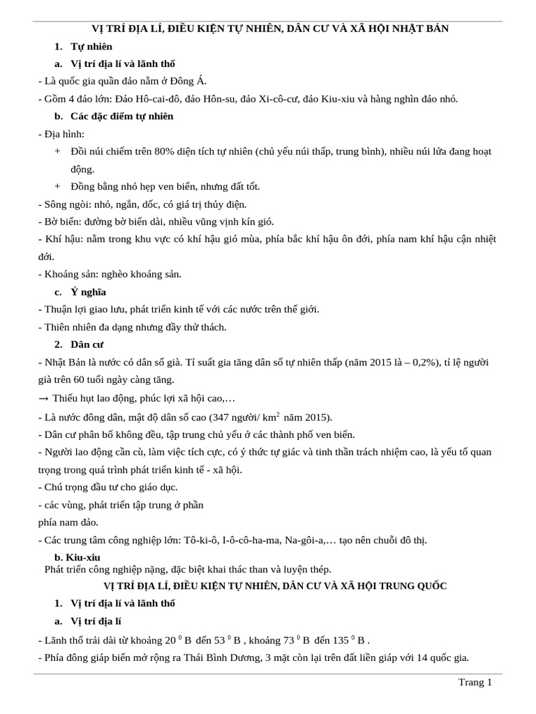 VỊ TRÍ ĐỊA LÝ NHẬT BẢN - TRUNG QUỐC - CH NAM PHI | PDF