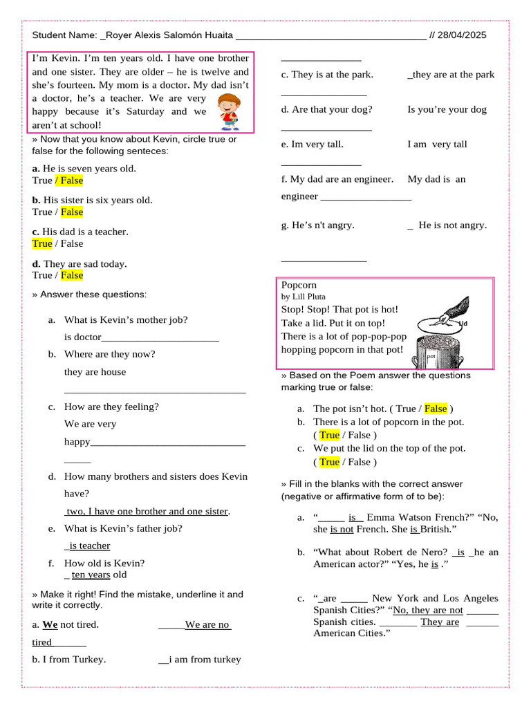 Exercises Verb To Be Writing Creative Writing Tasks 105968 | PDF