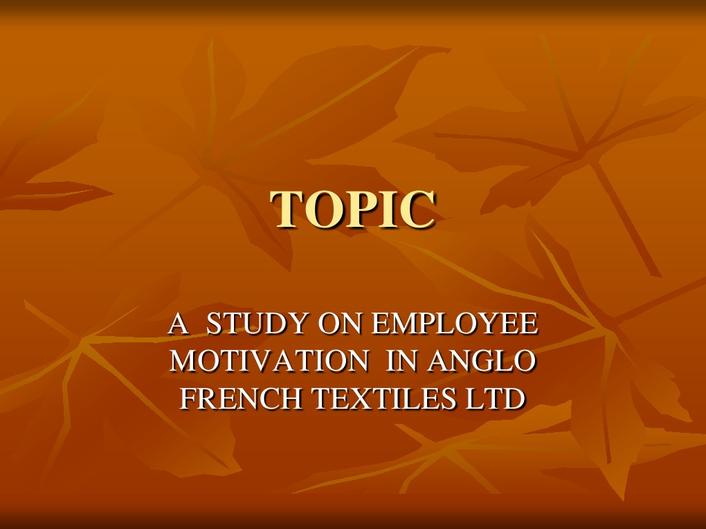 Topic: A Study On Employee Motivation in Anglo French Textiles LTD ...