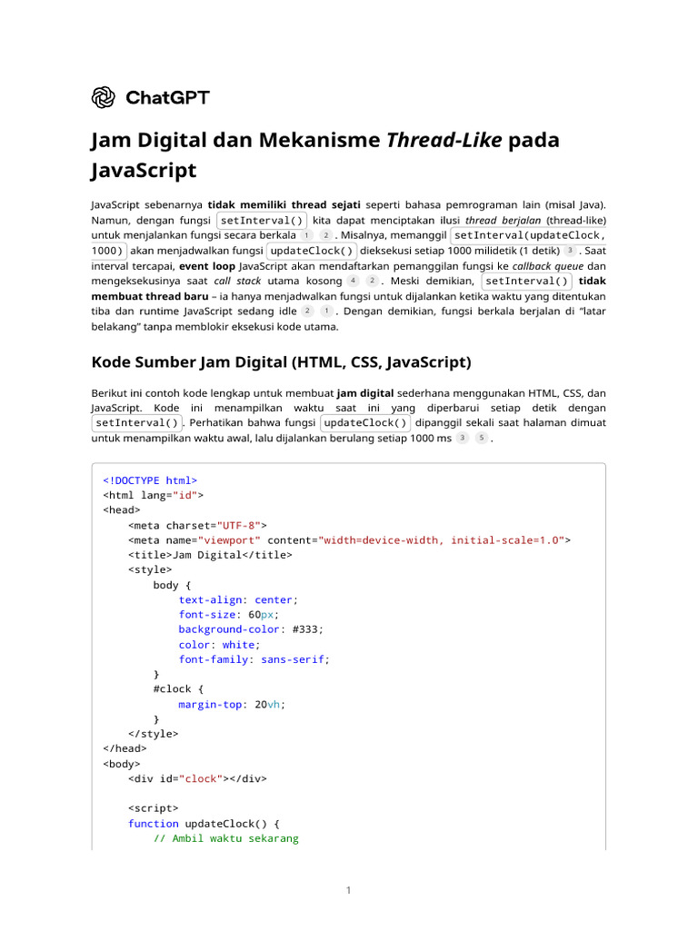 Jam Digital Dan Mekanisme - Thread-Like - Pada JavaScript | PDF