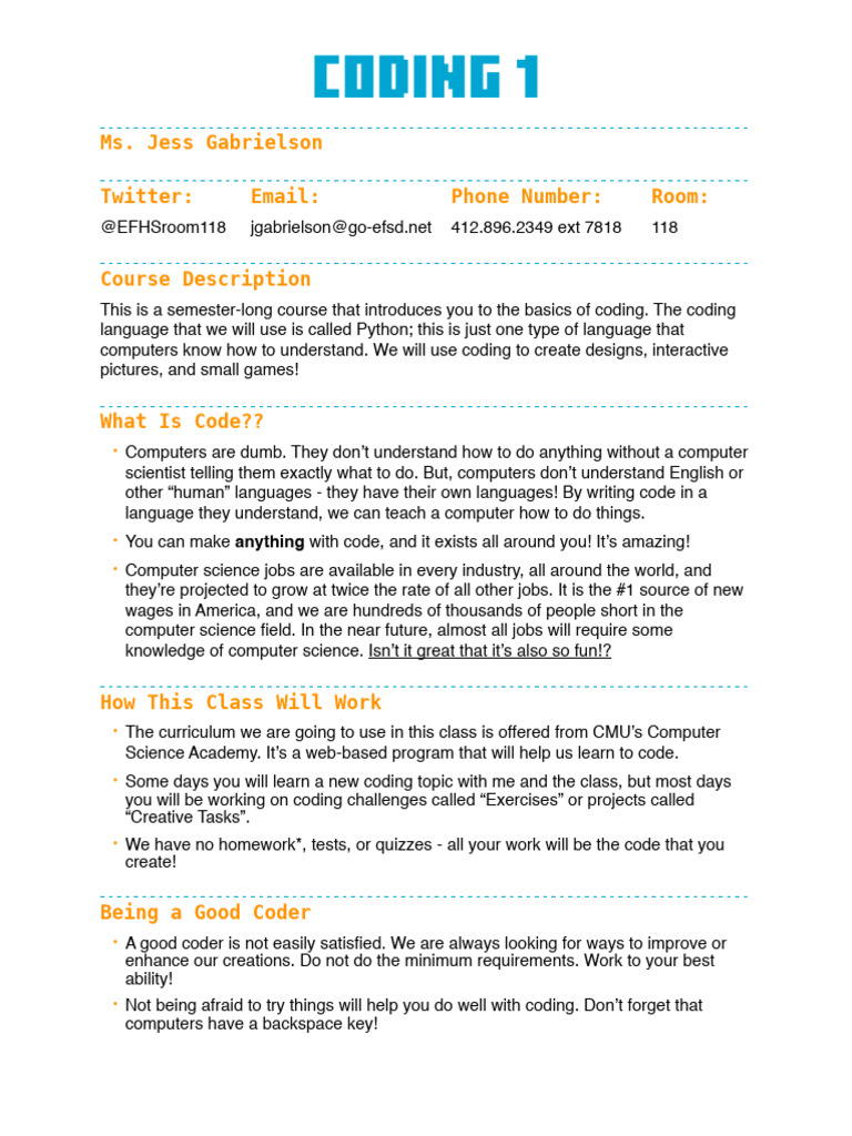Coding 1 Syllabus 22-23 | PDF | Computer Programming | Cognition
