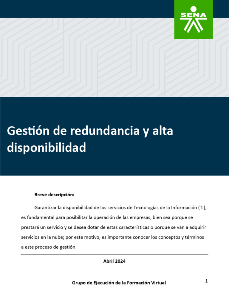 Gestion de Redundancia y Alta Disponibilidad | PDF | Grupo de ...
