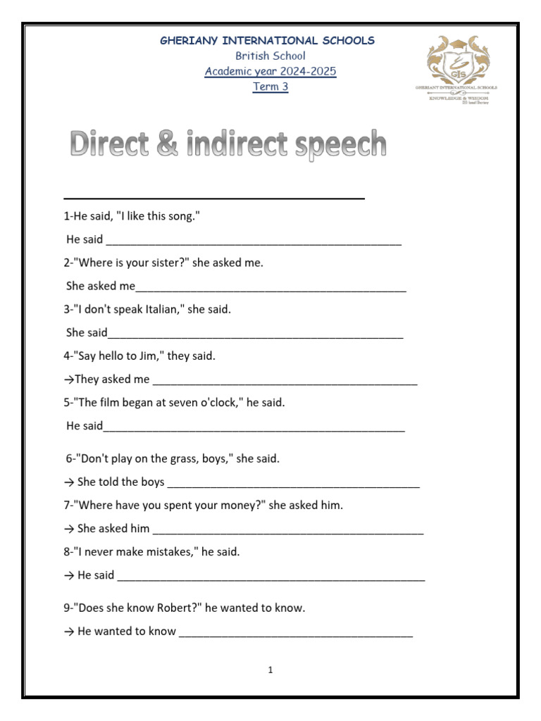 Reported Speech WS 2 | PDF