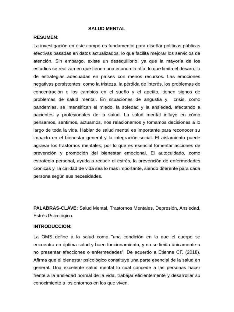 Salud Mental (1) Finalizado | PDF | Salud mental | Las emociones