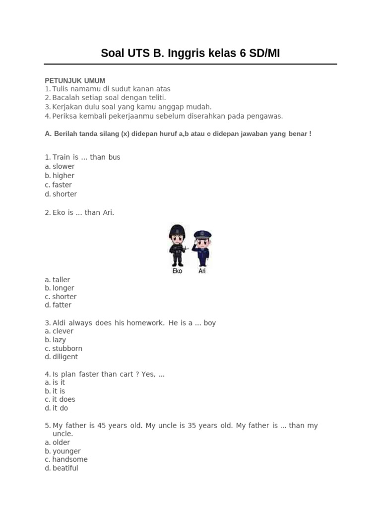 Soal UTS B Inggris Kelas 6 SD MI | PDF