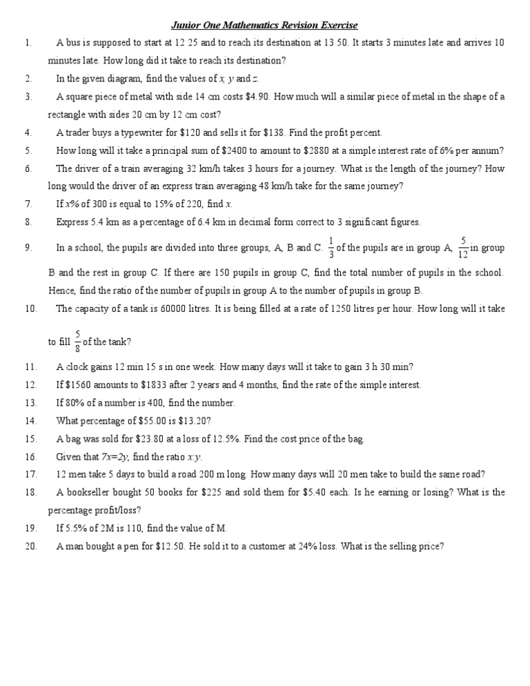 Junior One Math Revision Exercises | PDF | Art